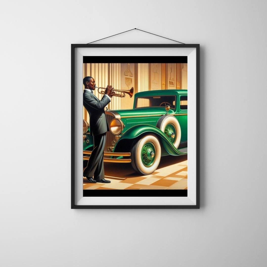 Harlem Renaissance Trumpeter Art Print: Vintage Jazz, Art Deco (digital ...