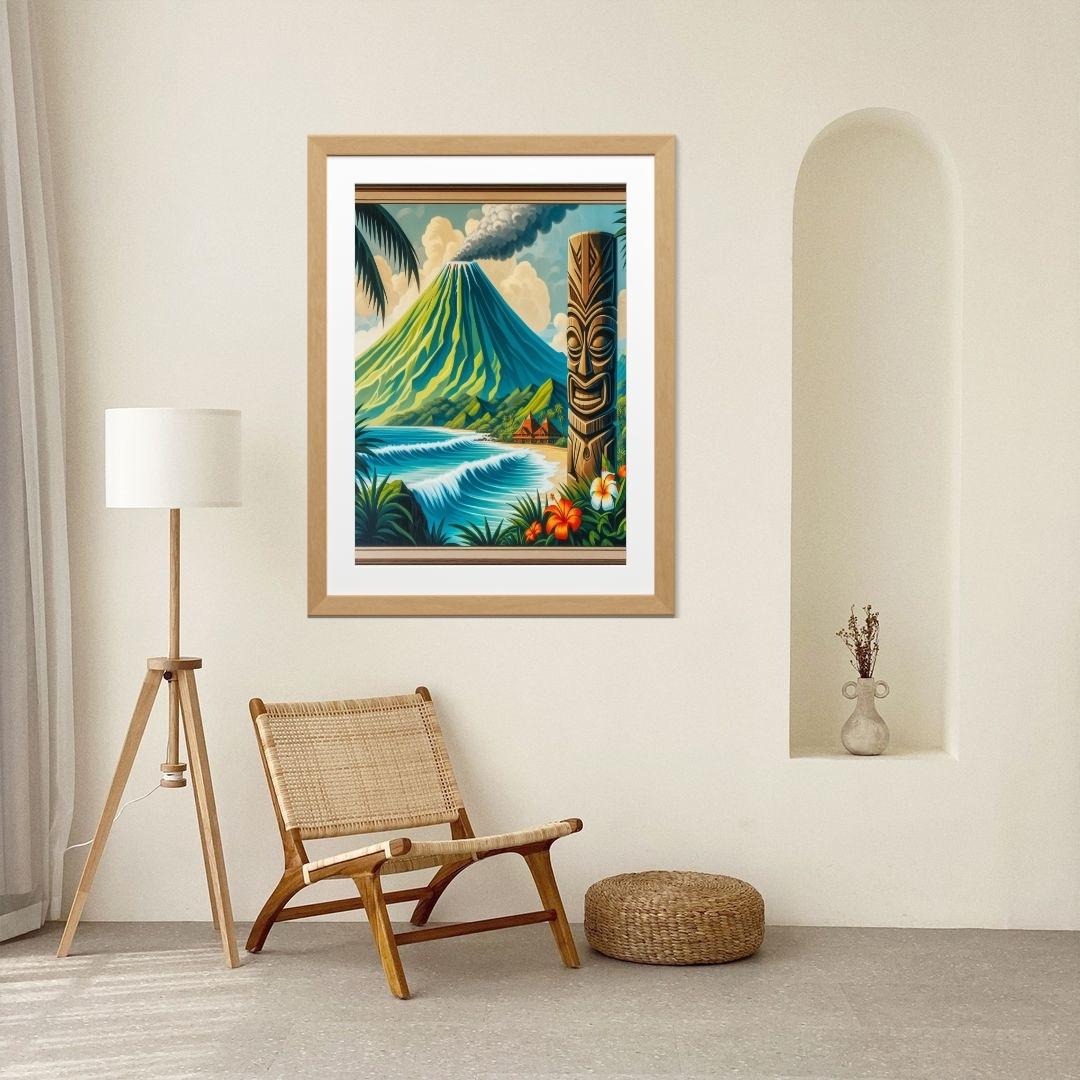 Art Deco Tiki Volcano Print: Tropical Island Adventure (digital ...