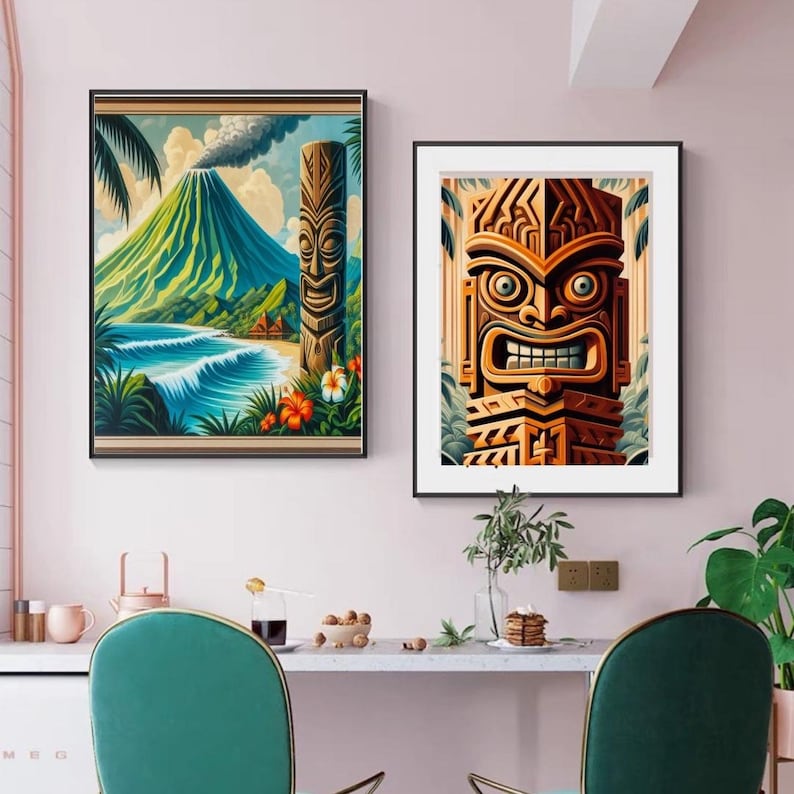 Art Deco Tiki Volcano Print: Tropical Island Adventure (digital ...