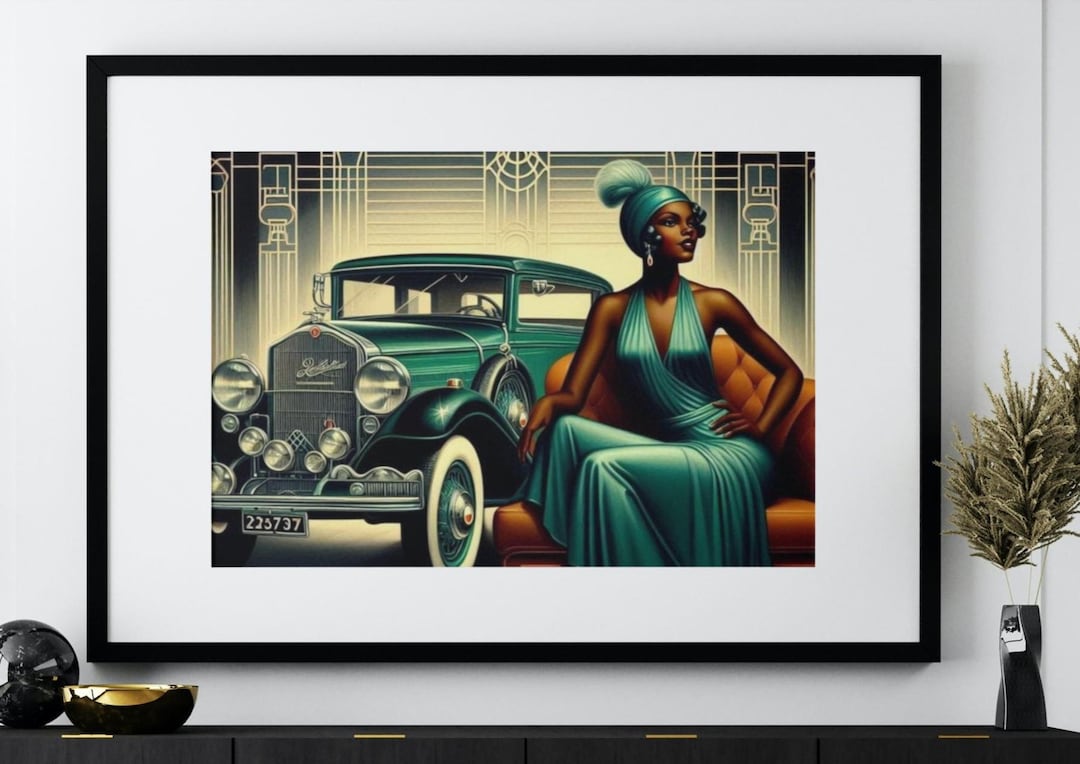 Madam Harlem Renaissance Art Deco Black Woman Portrait: Vintage Car ...