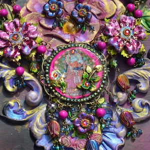Metallic Fuchsia Pink Krishna and Radha Statement Necklace, Ornate ...