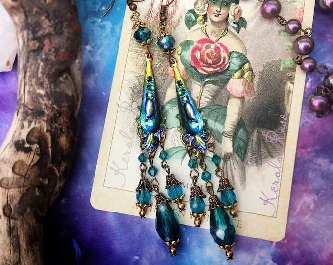 Astral Crescent Moon Celestial Chandelier Earrings With Blue Tigers Eye ...