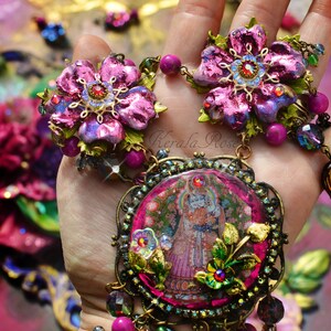 Metallic Fuchsia Pink Krishna and Radha Statement Necklace, Ornate ...