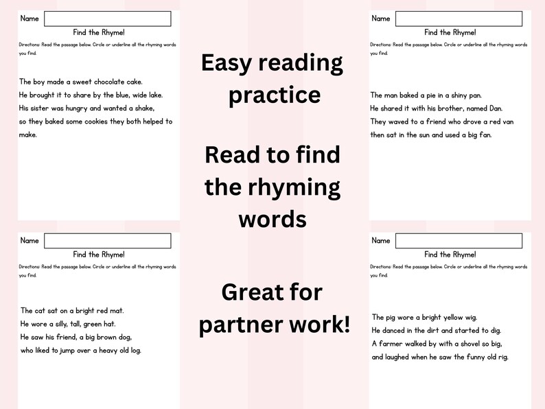 Rhyming Word Family Worksheets: Phonics, Reading Fluency (PDF) - Etsy