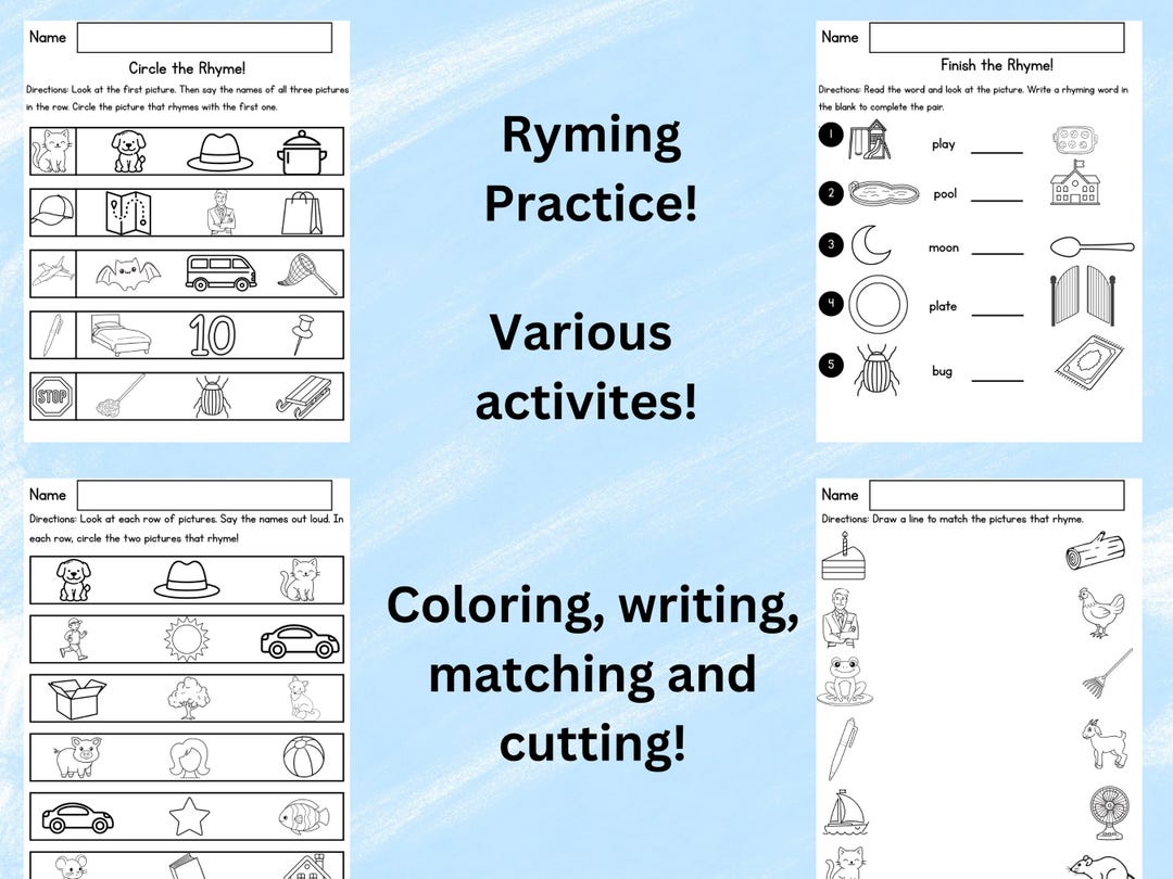 Rhyming Worksheets Word Family Cut & Paste Phonics for Kindergarten 1st ...