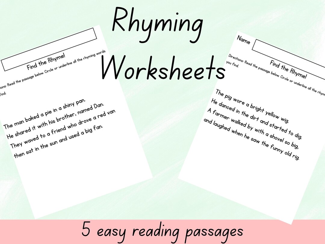 Rhyming Word Family Worksheets: Phonics, Reading Fluency (PDF) - Etsy