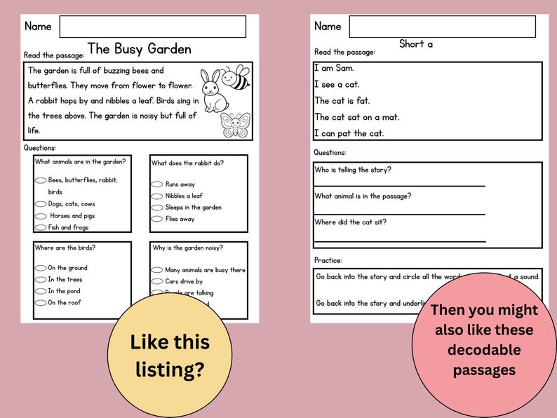 Reading Comprehension Passages With Questions Printable Worksheets for ...