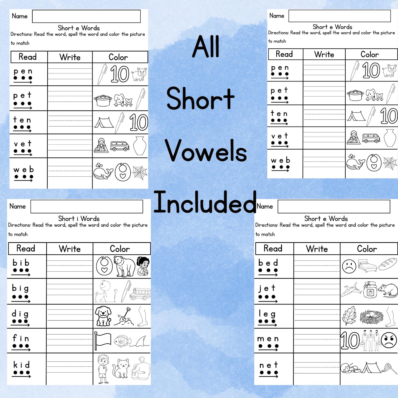 CVC Reading Worksheets Short Vowel Word Practice Kindergarten Phonics ...