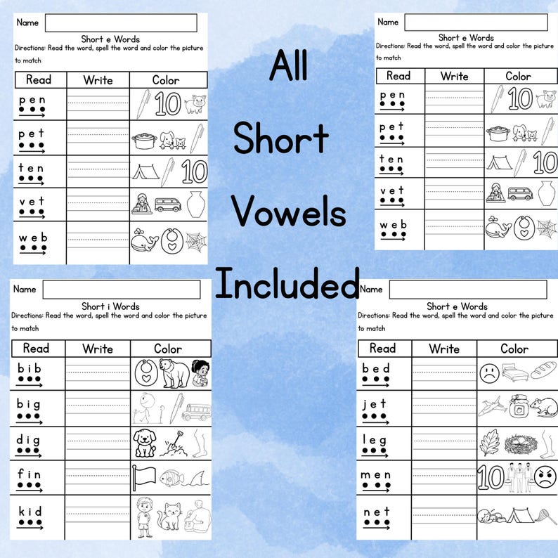 CVC Reading Worksheets Short Vowel Word Practice Kindergarten Phonics ...