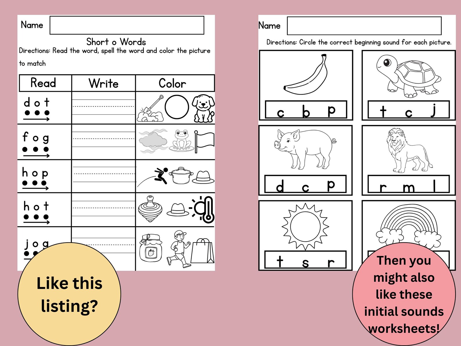 CVC Reading Worksheets Short Vowel Word Practice Kindergarten Phonics ...