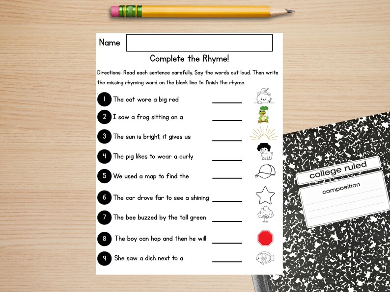 Rhyming Words Worksheets: Kindergarten & 1st Grade Phonics Activities ...