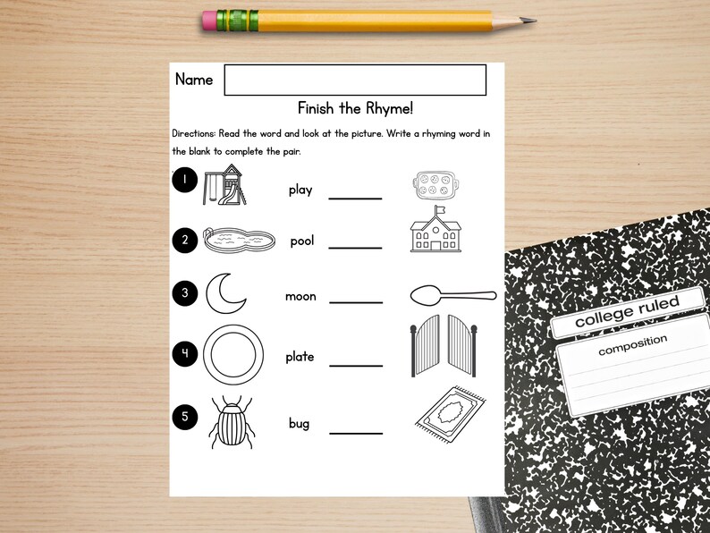 Rhyming Worksheets Word Family Cut & Paste Phonics for Kindergarten 1st ...