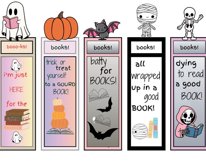 Cute Halloween Printable Bookmarks, Digital Download Bookmark ...