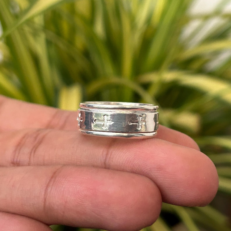 925 Sterling Silver Cross Spinner Ring: Handmade Christian Religious ...