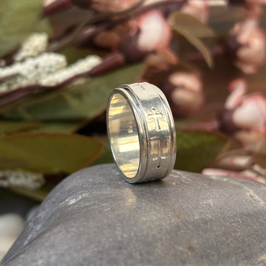 925 Sterling Silver Cross Spinner Ring: Handmade Christian Religious ...