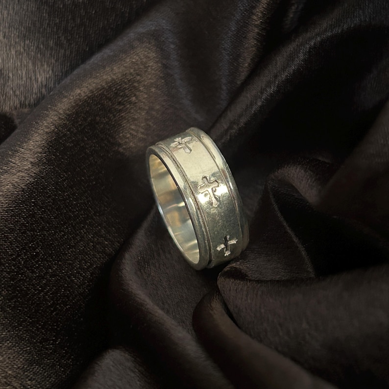 925 Sterling Silver Cross Spinner Ring: Handmade Christian Religious ...