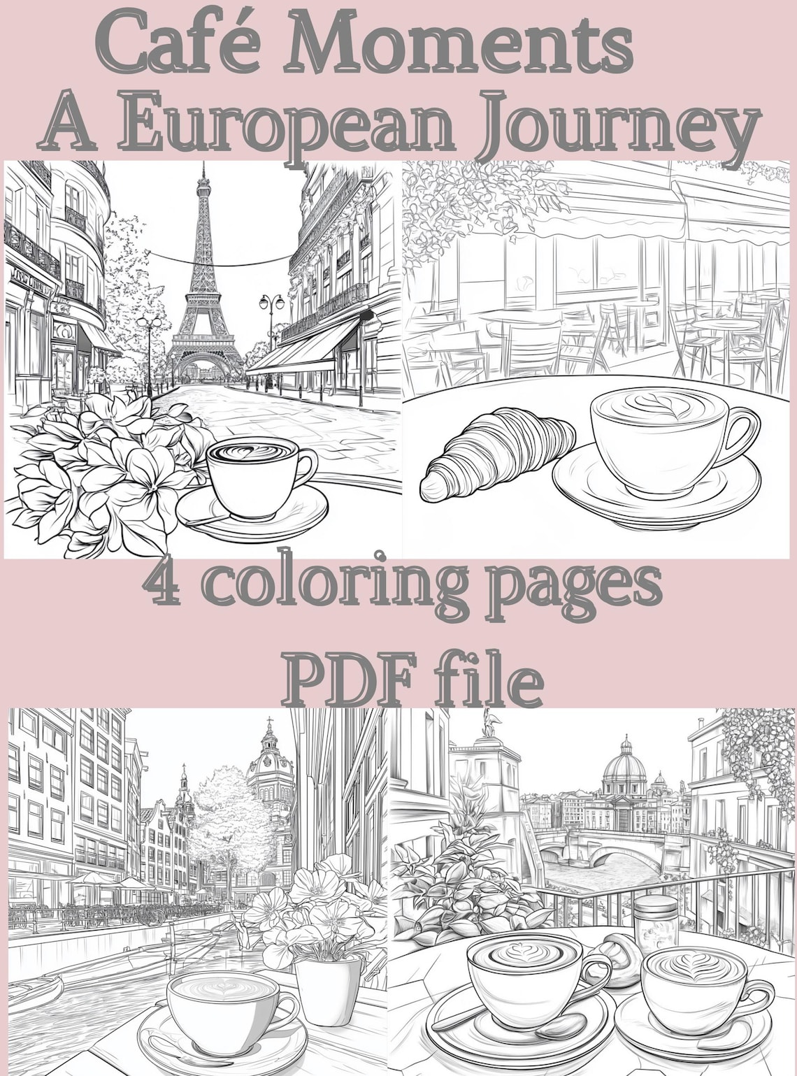 Coffee Around Europe – Printable Coloring Pages for Adults | Digital ...