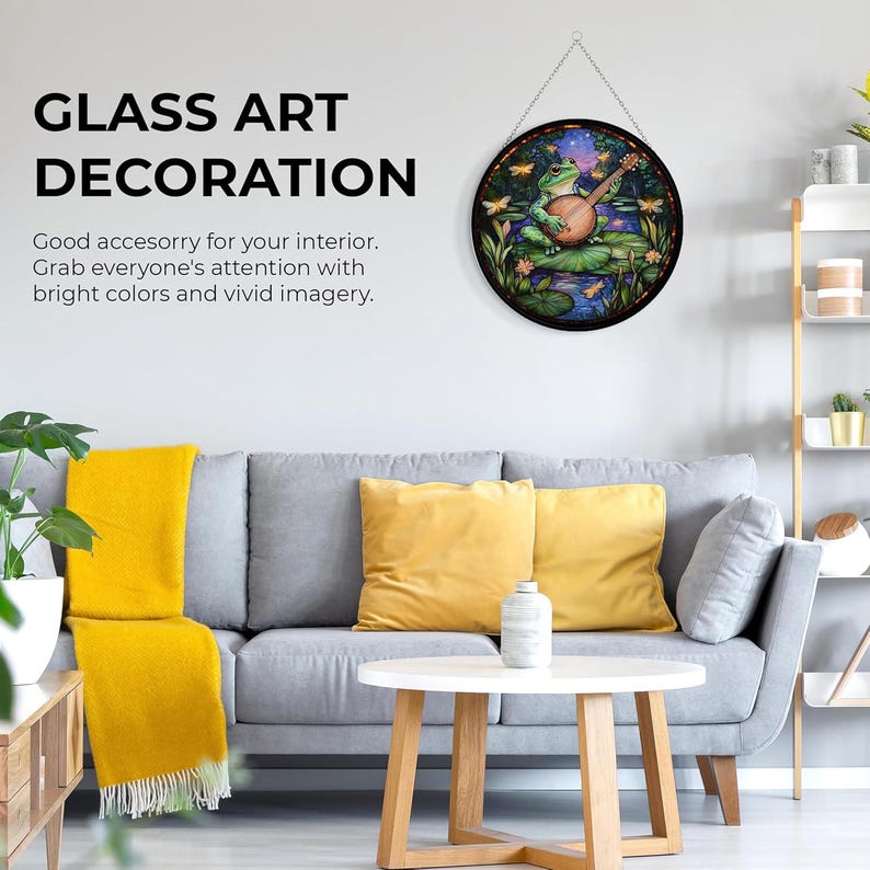 Frog Playing Banjo Suncatcher, Stained Glass Style Window Hanging ...