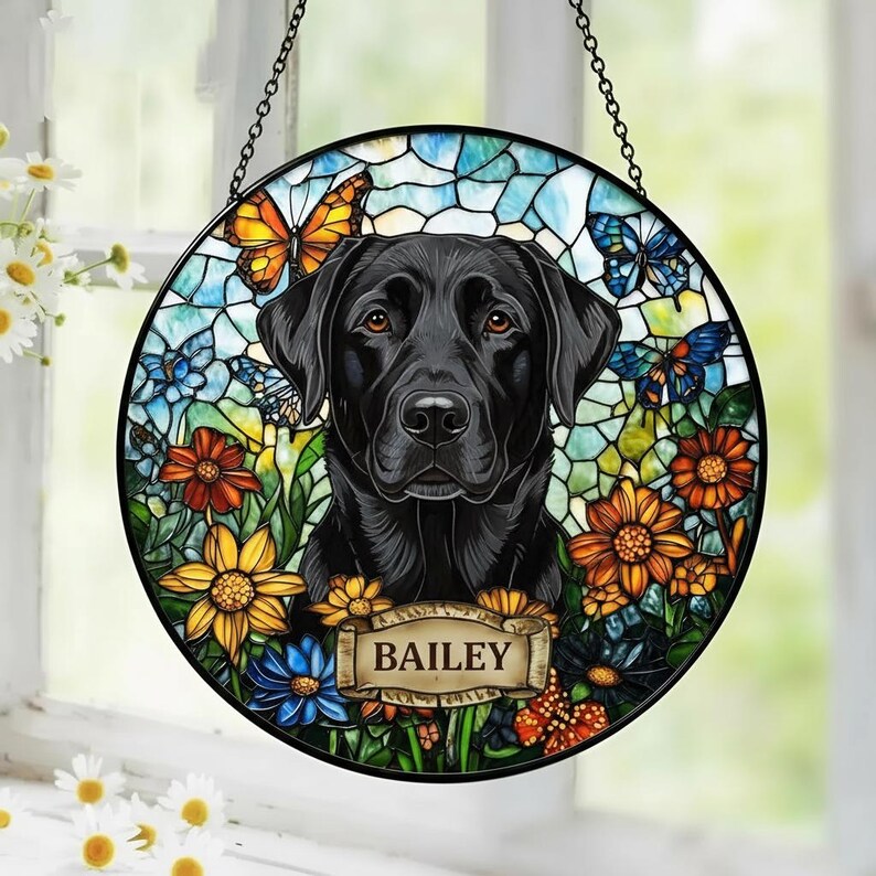 Personalized Dog Portrait Stained Glass Suncatcher From Photo, Custom ...