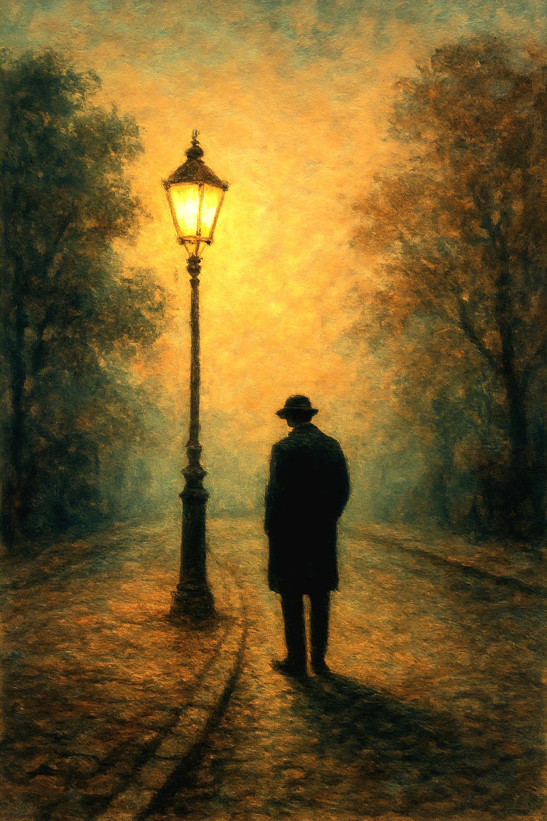 Retro Evening Streetlight Painting | Digital Wall Art Download ...
