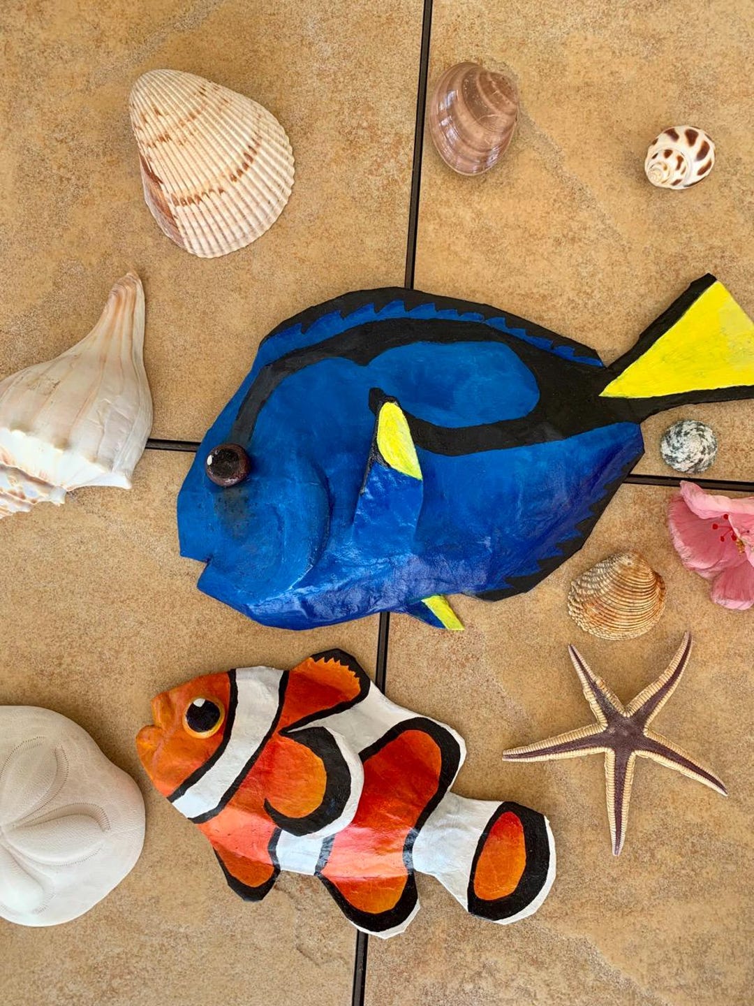 Paper Mache Fish Art Handmade Wall Art Clownfish & Bluetang - Etsy