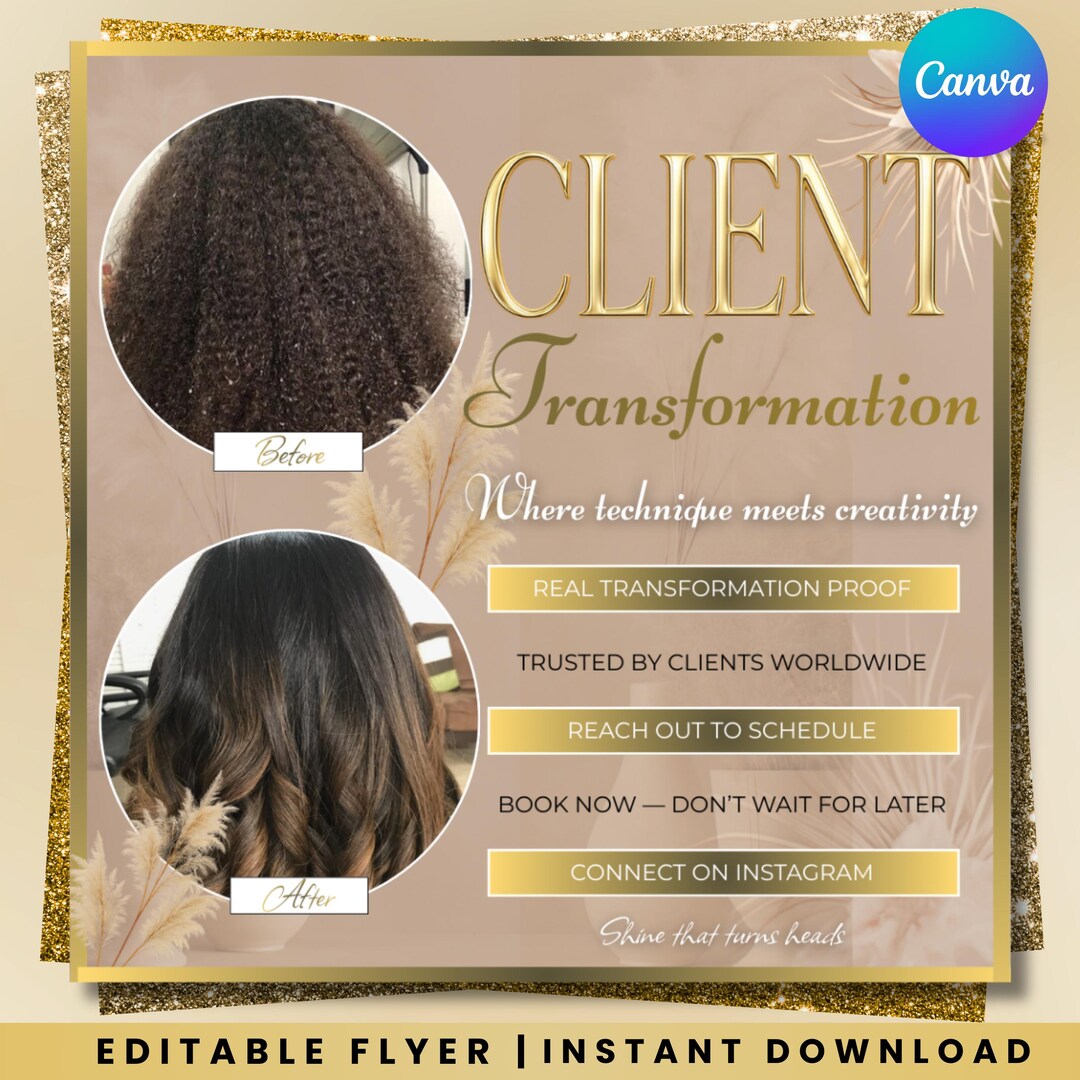 Diy Beauty Salon Flyer Canva Template, Client Transformation Beauty ...