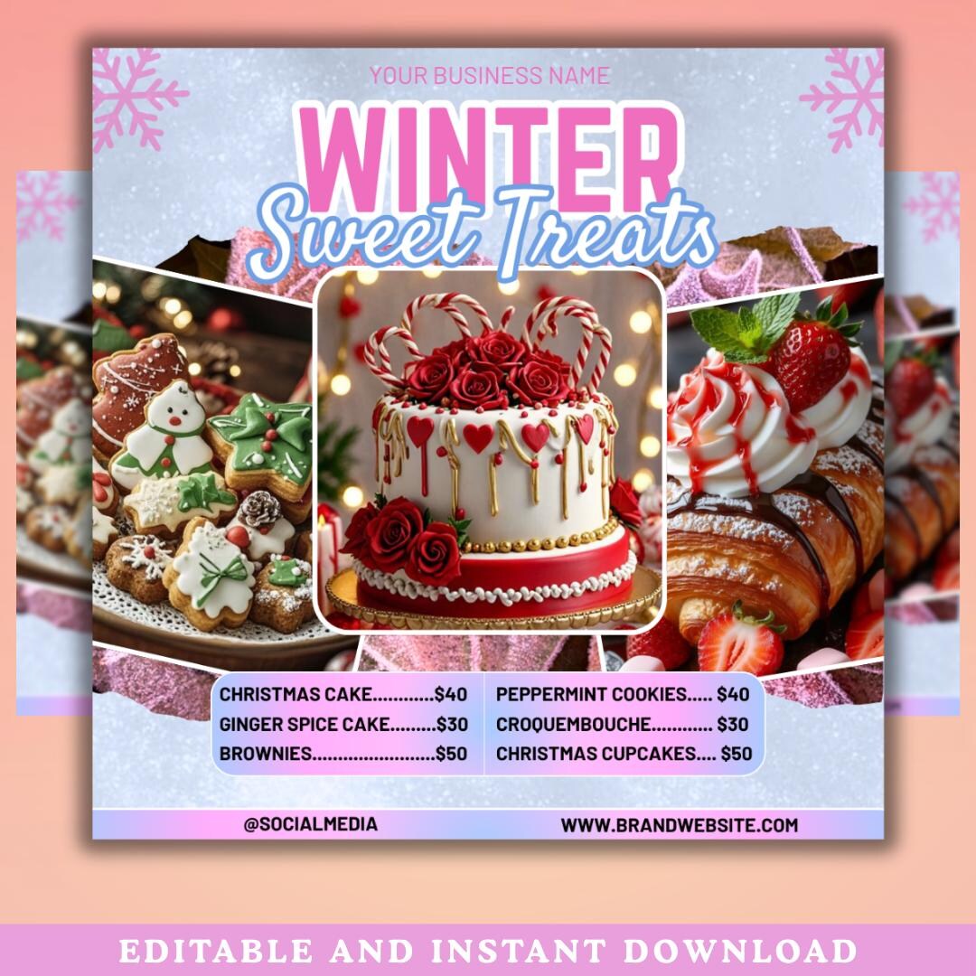 Winter Bake Sale Flyer, Christmas Bake Sale Flyer, Bakery Flyer, Sweet ...