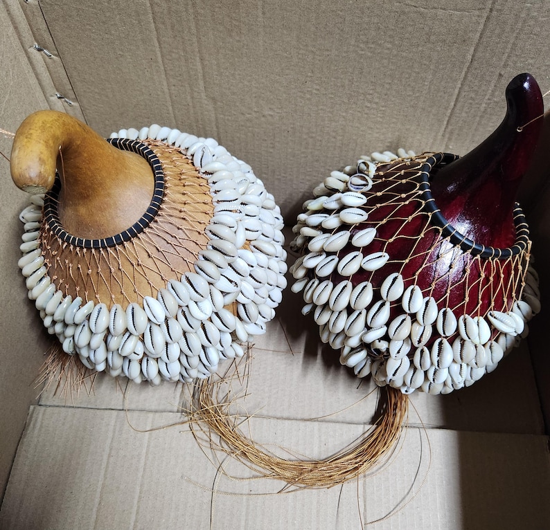 2 Cowrie Shell Shekere Rattle: African Gourd Percussion Instrument - Etsy