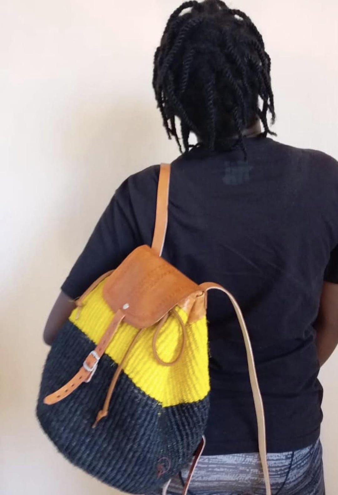 Handwoven Sisal Kiondo Backpack: African Boho Sling Bag With Leather ...