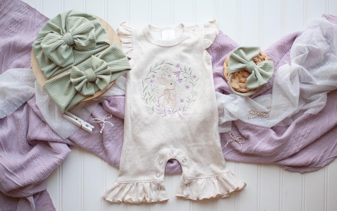 Baby Girl Easter Outfit Flutter Romper, Vintage Floral Infant Coming ...