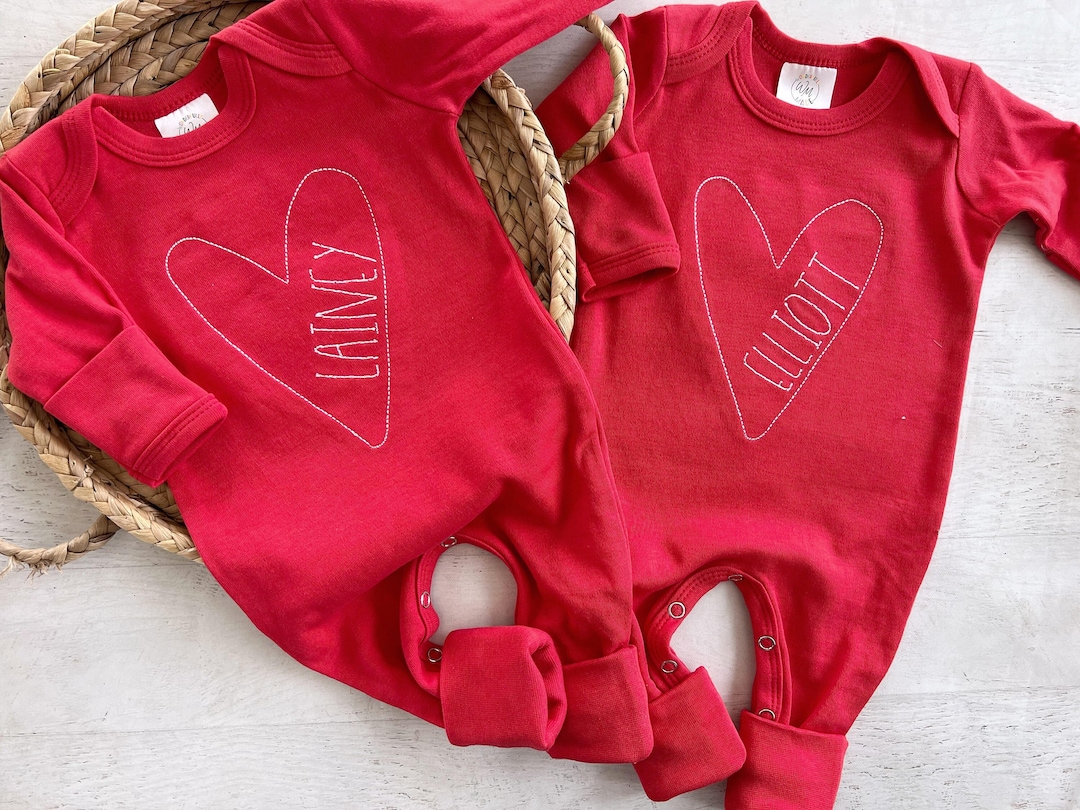 Valentine Heart Romper With Fold Over Mittens and Footies, Custom Heart ...