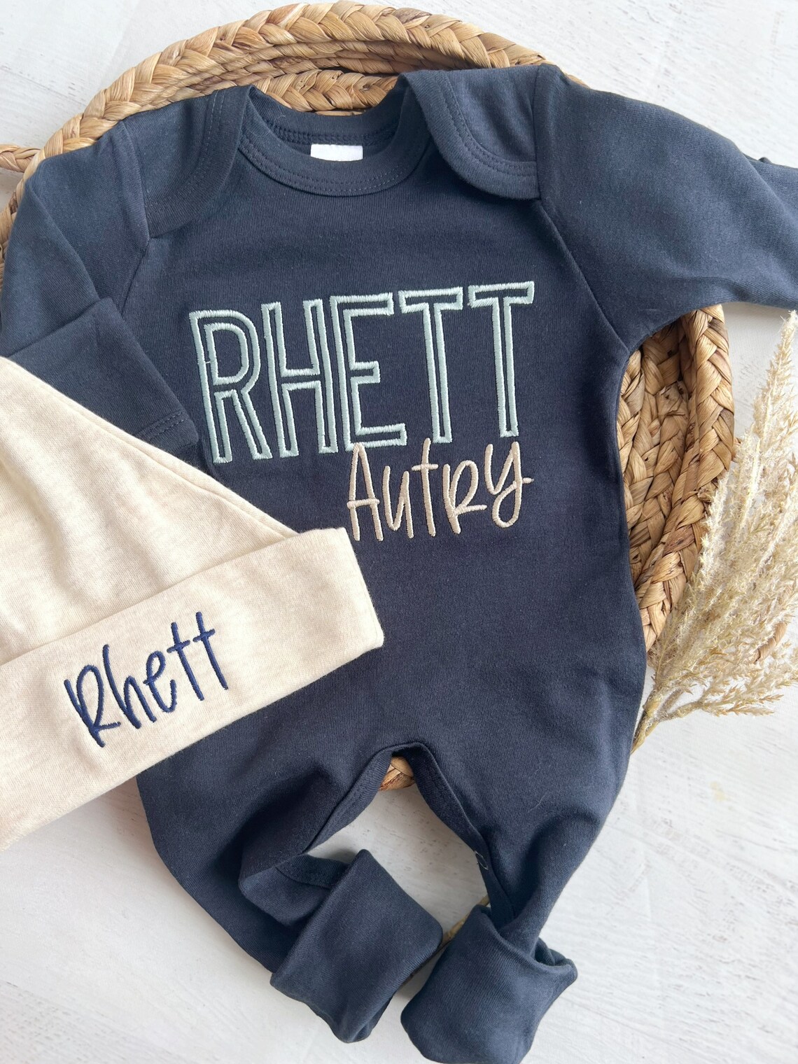 Personalized Navy Blue and Beige Newborn Outfit Coming Home - Etsy