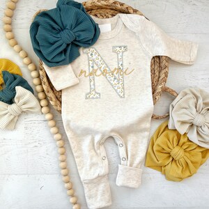 Personalized Baby Girl Romper and Hat Set, Vintage Floral Infant Coming Home Outfit, Baby Shower ...