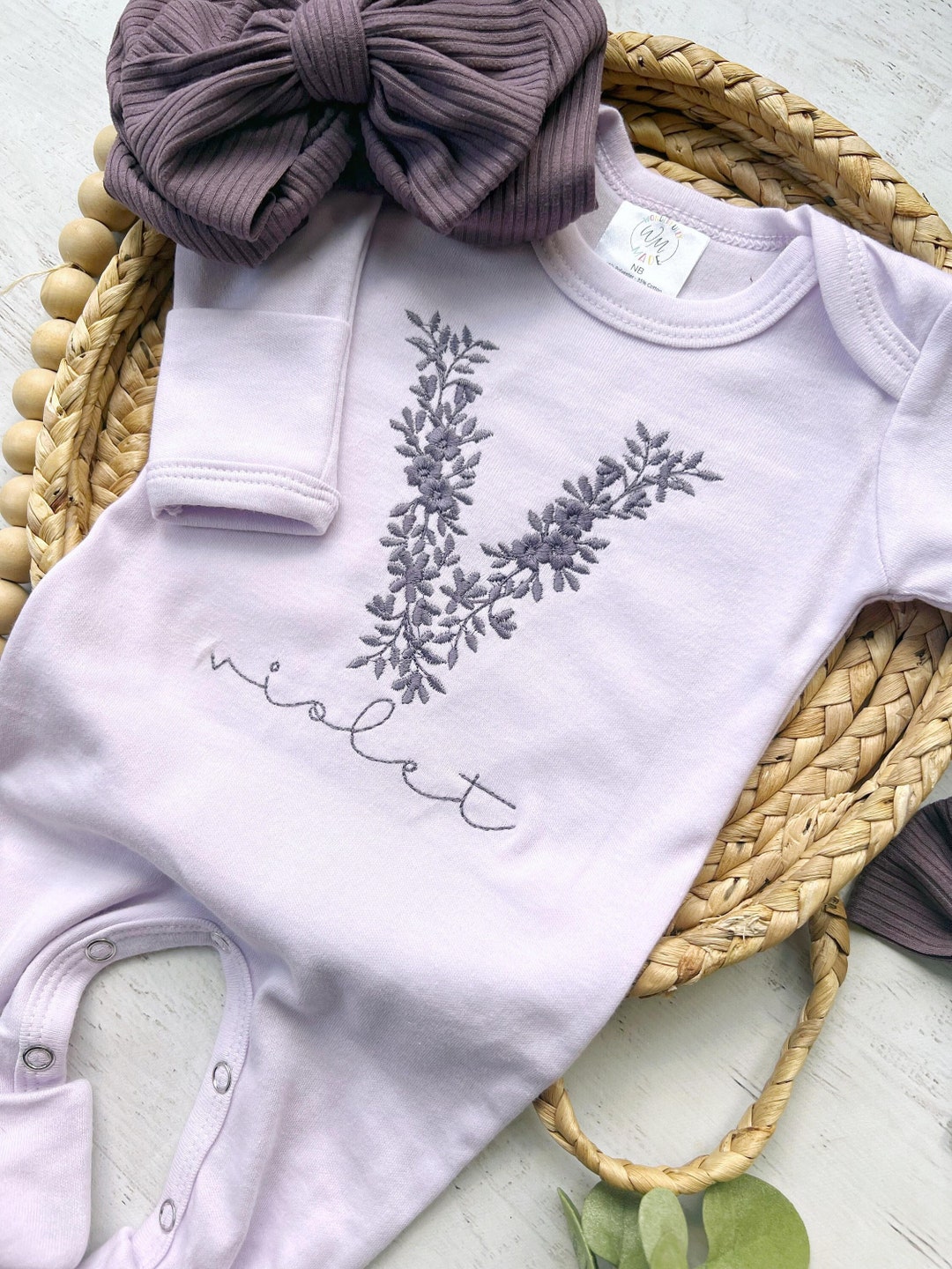 Personalized Floral Letter Baby Outfit: Fold-over Footie, Custom Name ...