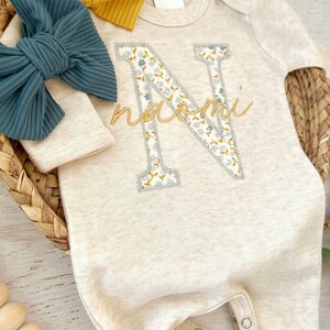 Personalized Baby Girl Romper and Hat Set, Vintage Floral Infant Coming Home Outfit, Baby Shower ...