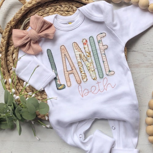 Personalized Baby Girl Romper and Hat Set Vintage Floral - Etsy