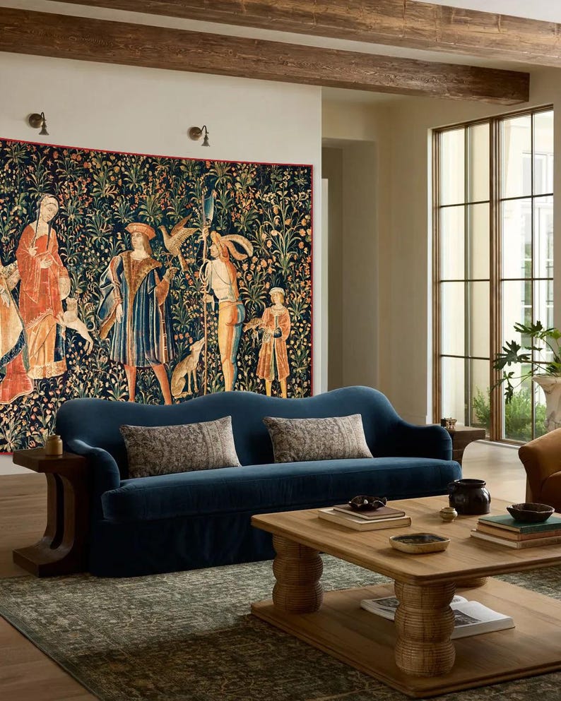 Medieval Falconer Tapestry, Noble Hunting Scene, Courtly Wall Art #73 ...