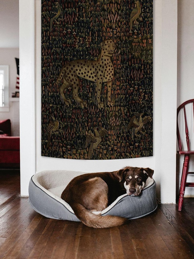 Medieval Tapestry Leopard, Millefleur Wall Art, Gothic Animal Hanging ...