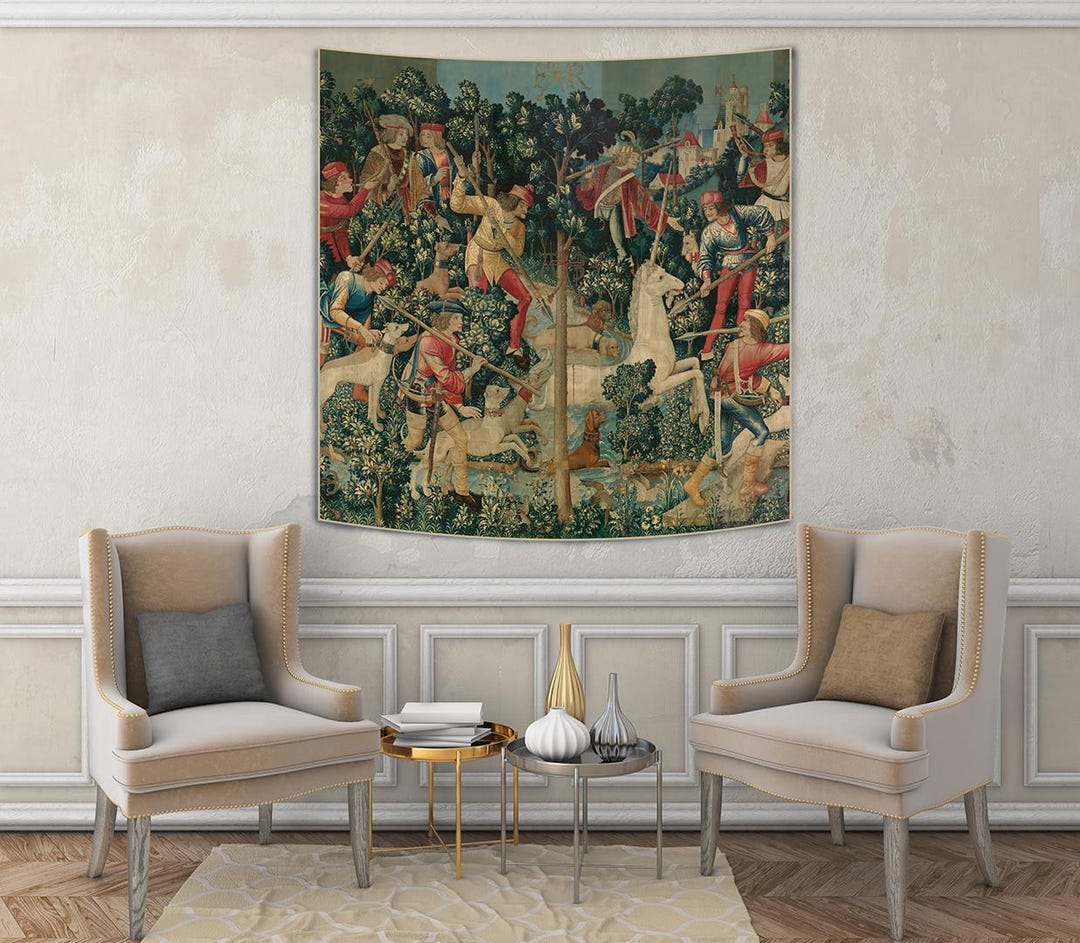 The Hunt of the Unicorn Tapestry: Medieval Hunt Scene Wall Hanging #38 ...