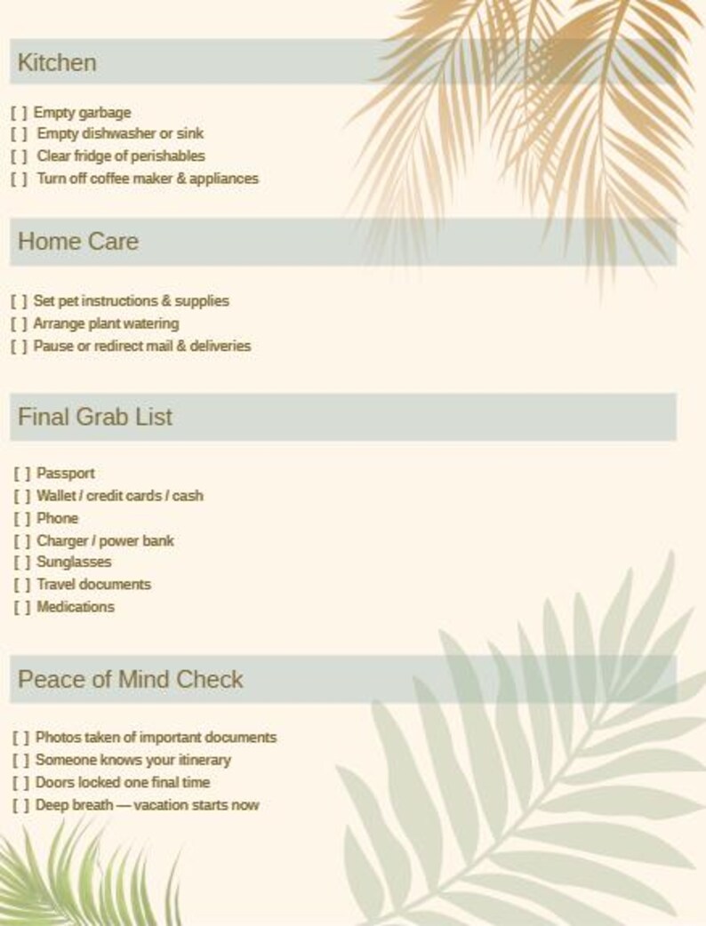 Pre Vacation To-do List - Etsy
