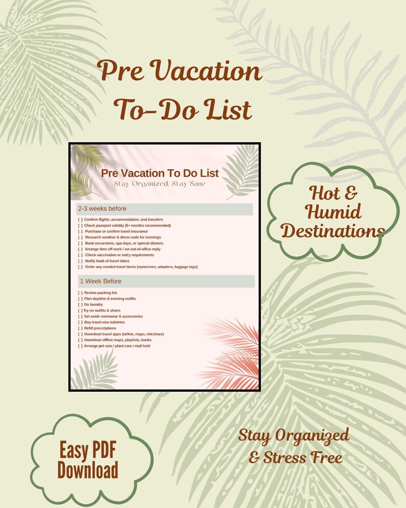 Pre Vacation To-do List - Etsy