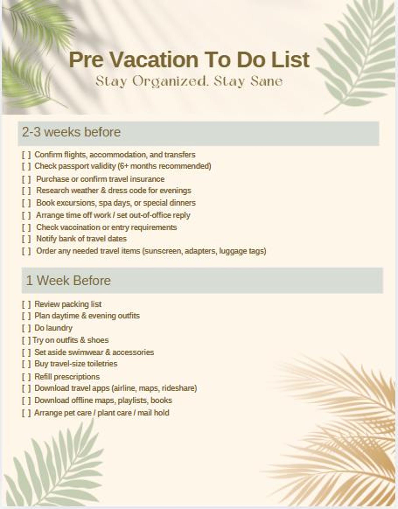 Pre Vacation To-do List - Etsy