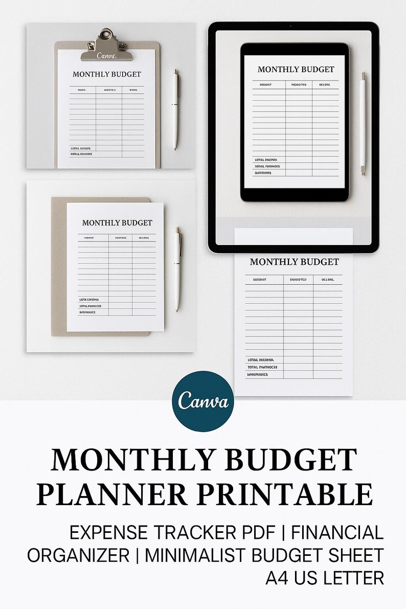 Monthly Budget Planner Printable – Expense Tracker PDF – A4 & US Letter ...
