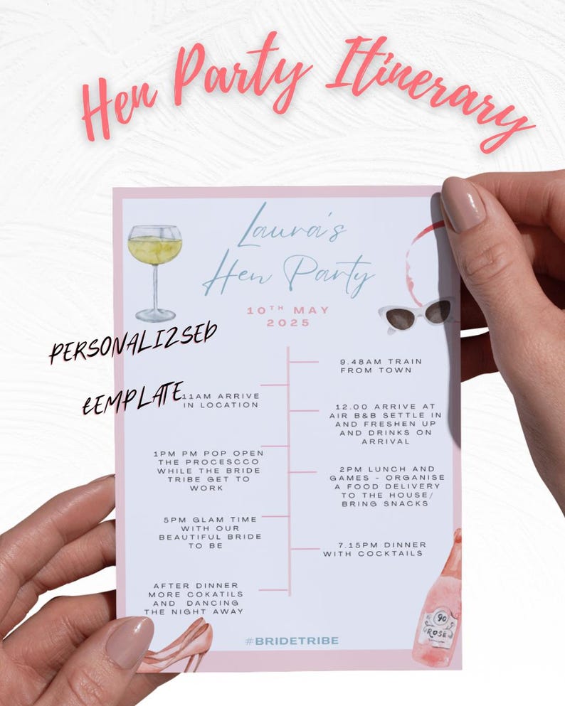 Personalized Hen Party Itinerary Template – Blush Pink Editable ...