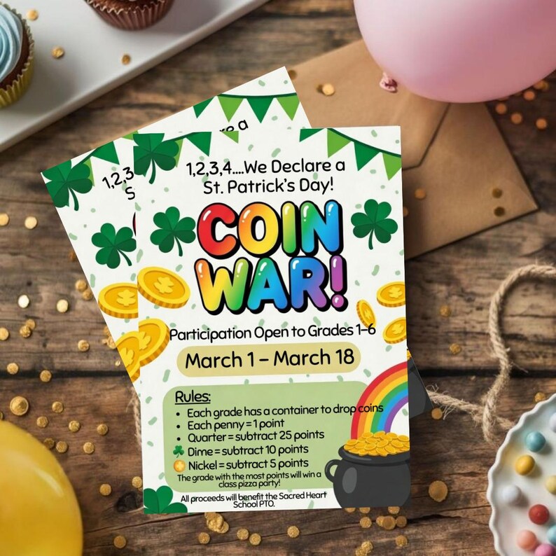 St. Patricks Day Coin War Flyer: School Fundraiser (CANVA Template ...