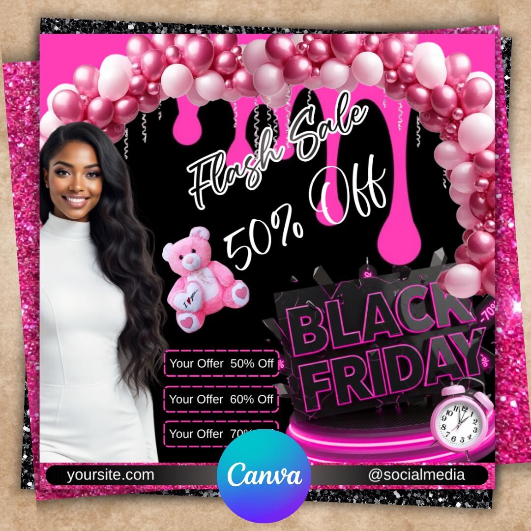 Black Friday Flyer, Pink Friday Sale Flyer, Editable Canva Template ...