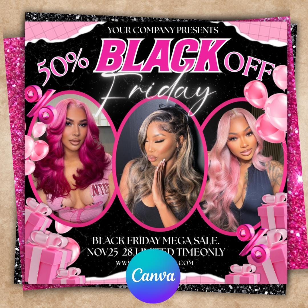Black Friday Flyer, Pink Friday Sale Flyer, Editable Canva Template ...
