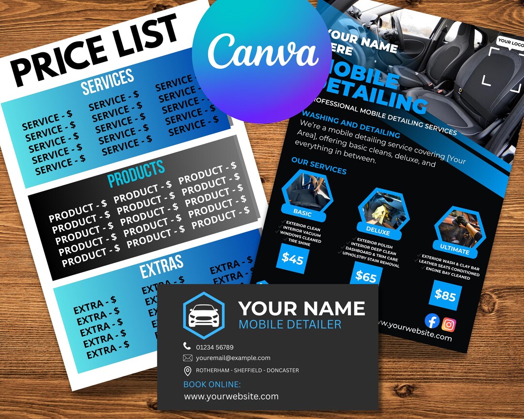 Mobile Detailing Flyer Bundle | Price List + Business Card Canva ...