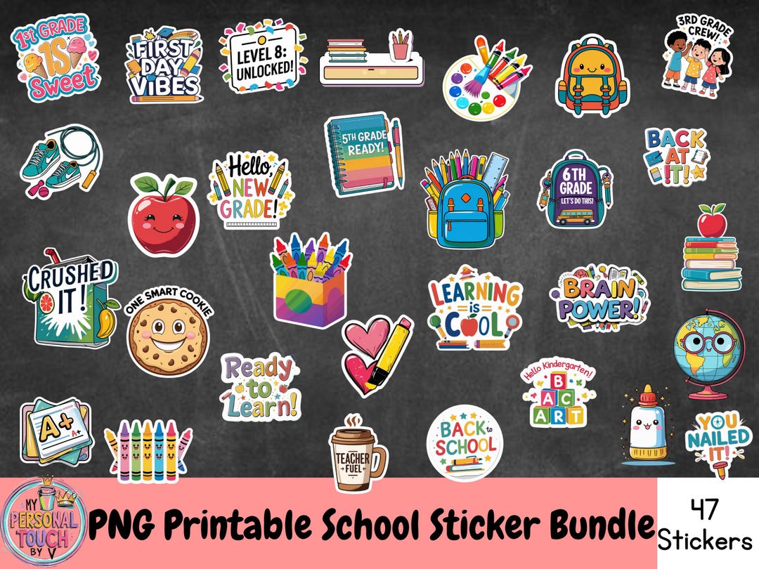 Back to School PNG Sticker Bundle | Cute School-themed Digital Stickers ...