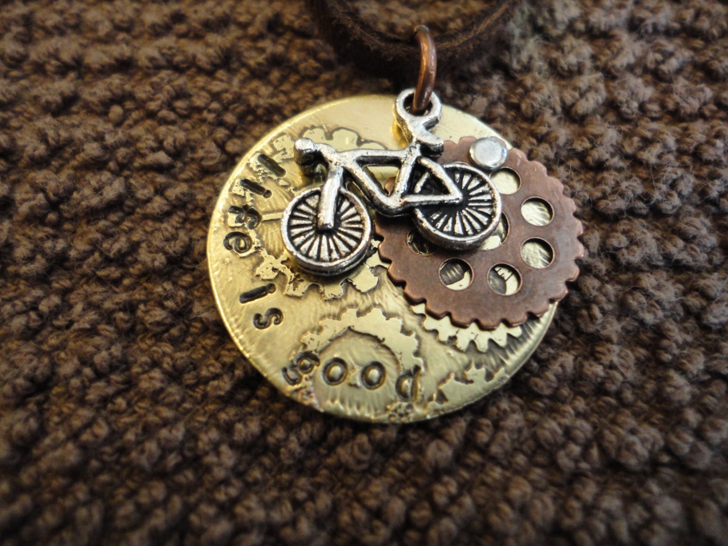 Handstamped Mixed Metal Etched Bike Cycling Ride - Etsy